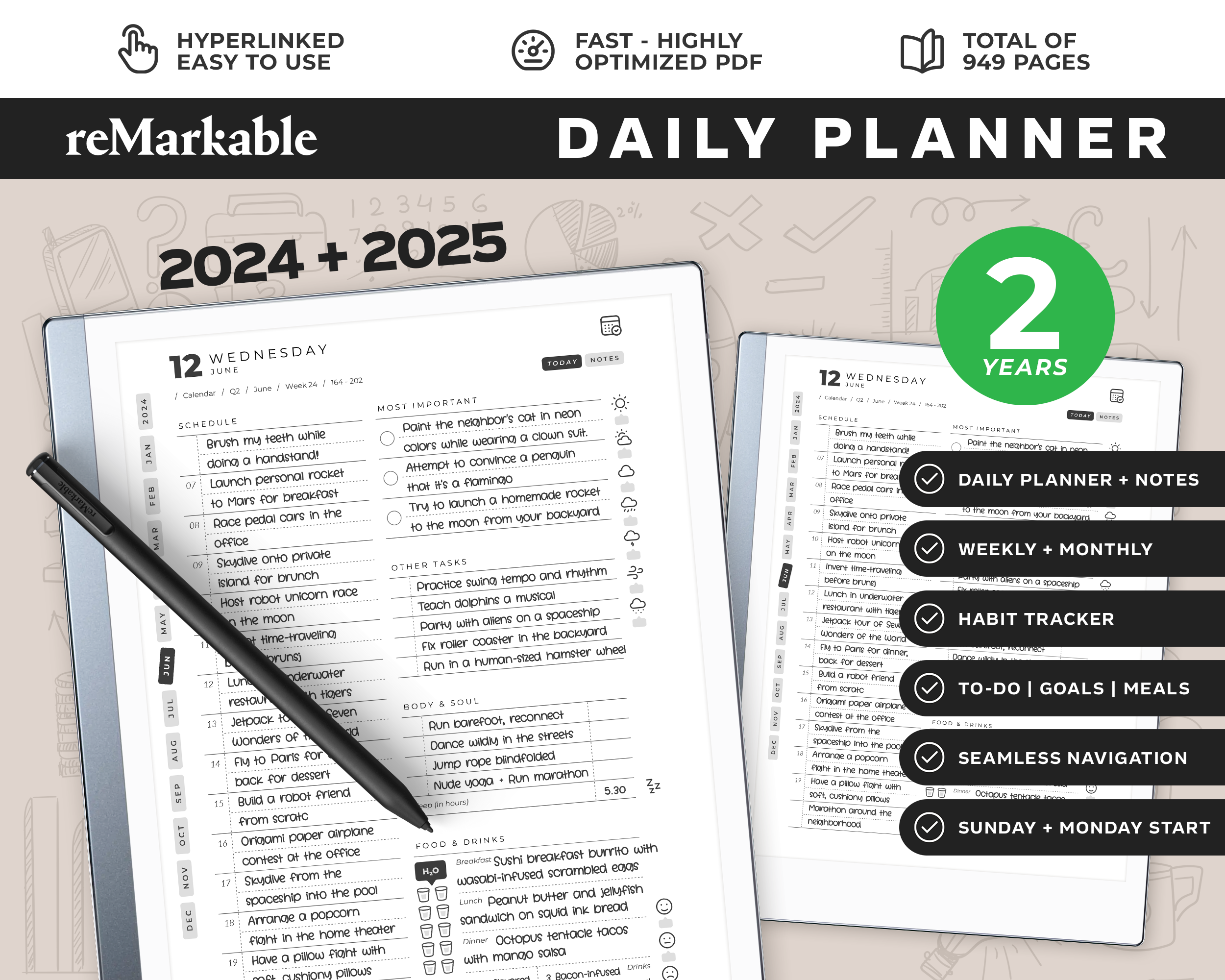 2025 reMarkable Daily Planner + Free 2024 | reMarkable 2 Templates