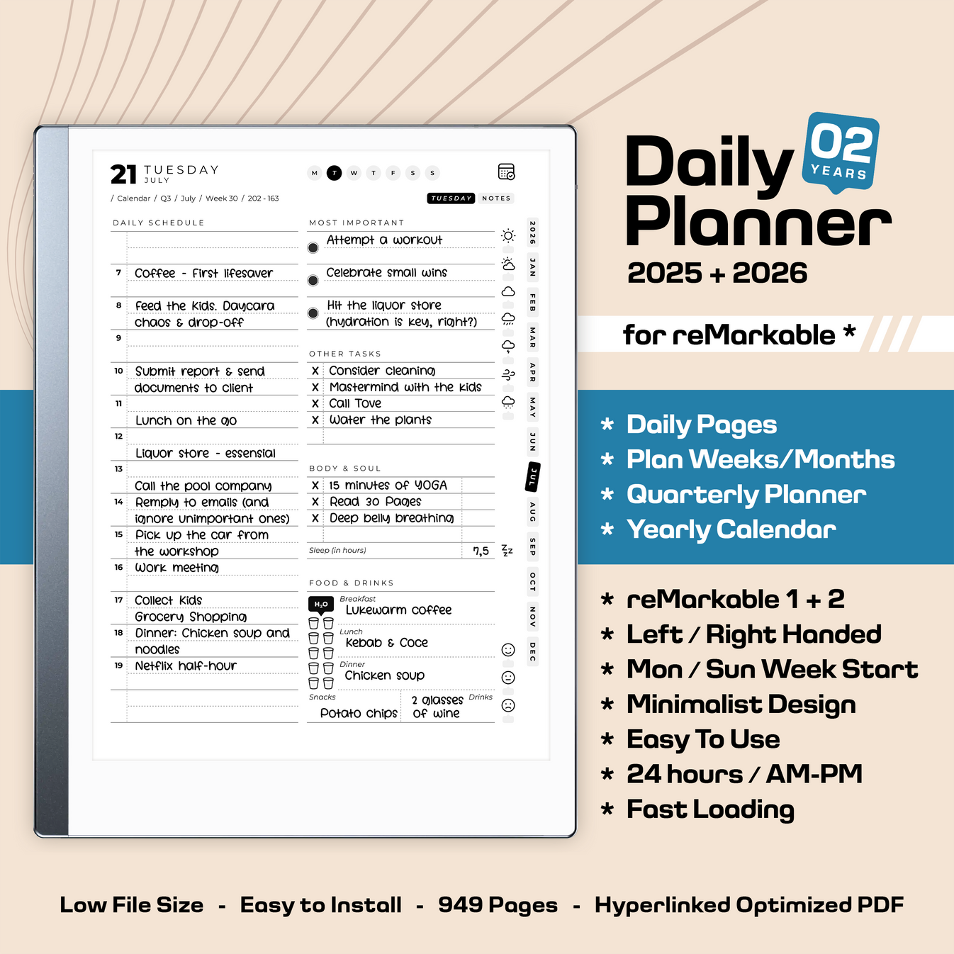 Daily Planner 2026 for reMarkable 2 + Free 2025. Next 2 years