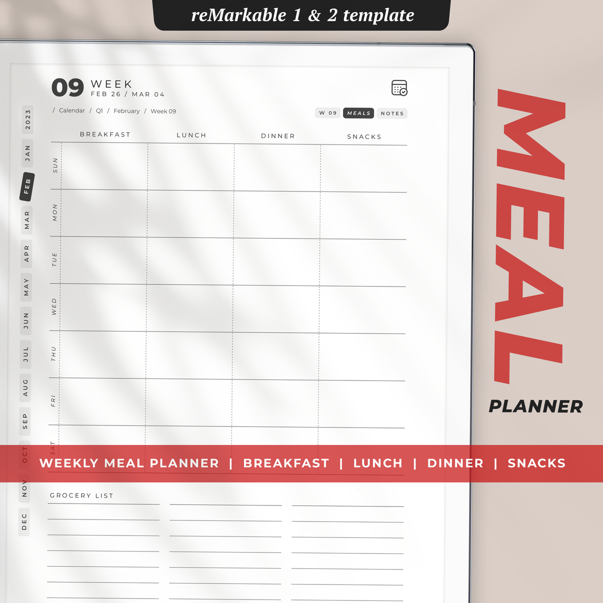 2025 Weekly Planner for reMarkable Tablets